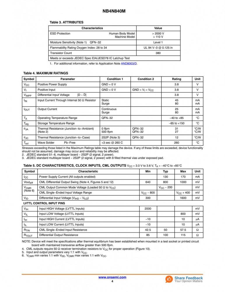 NB4N840M datasheet page 4