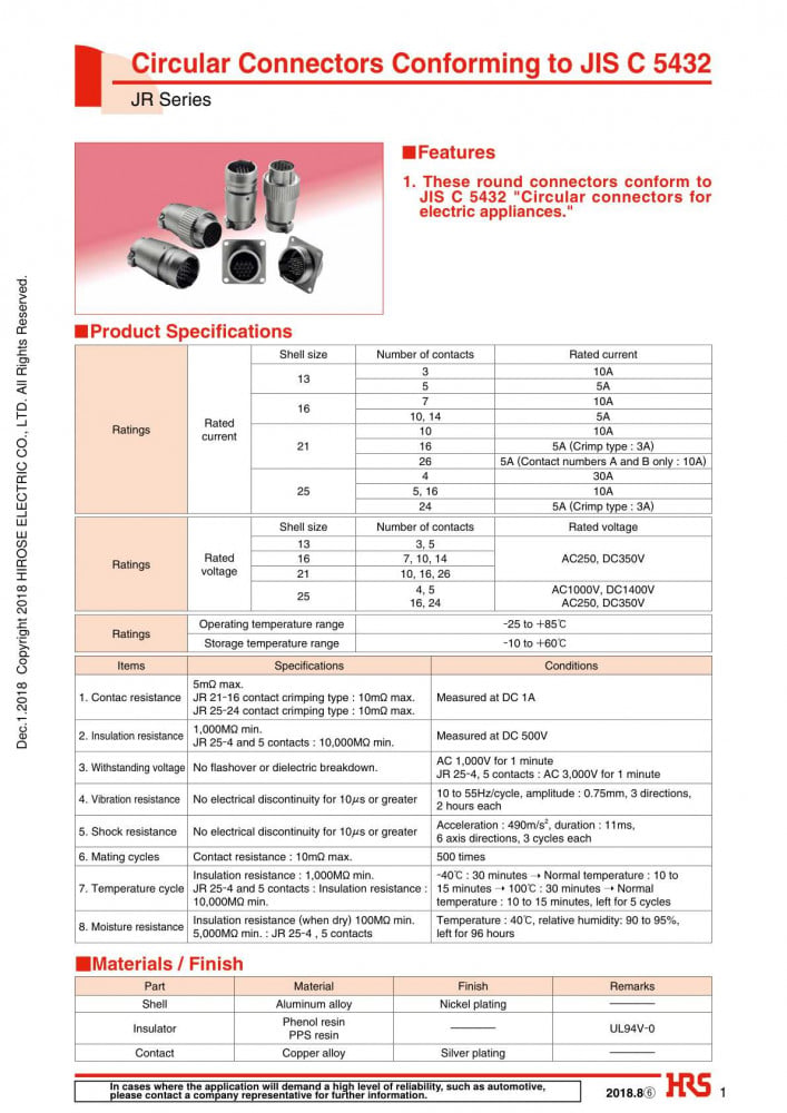 HRS JR Series catalog page 1