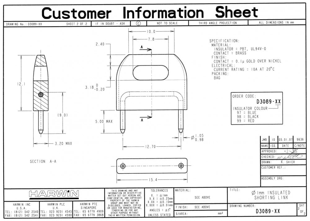 Harwin D3089 drawing page