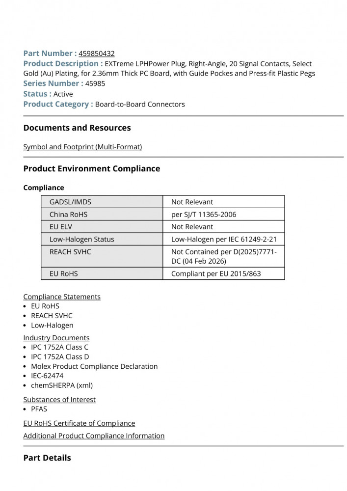 MOLEX 459850432 document image, page 1