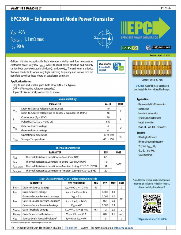 EPC2066 datasheet visual page 1