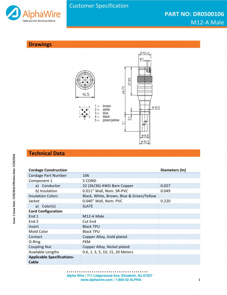 Alpha Wire DR0500106 SL359 technical drawing