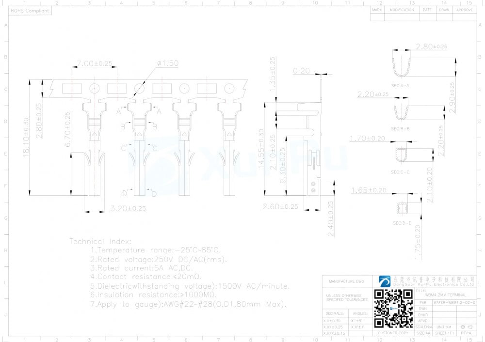 XUNPU WAFER-WBM4.2-DZ-G manufacturer drawing
