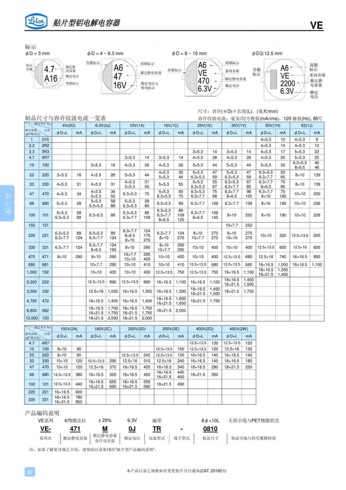 Lelon VE series datasheet page 2