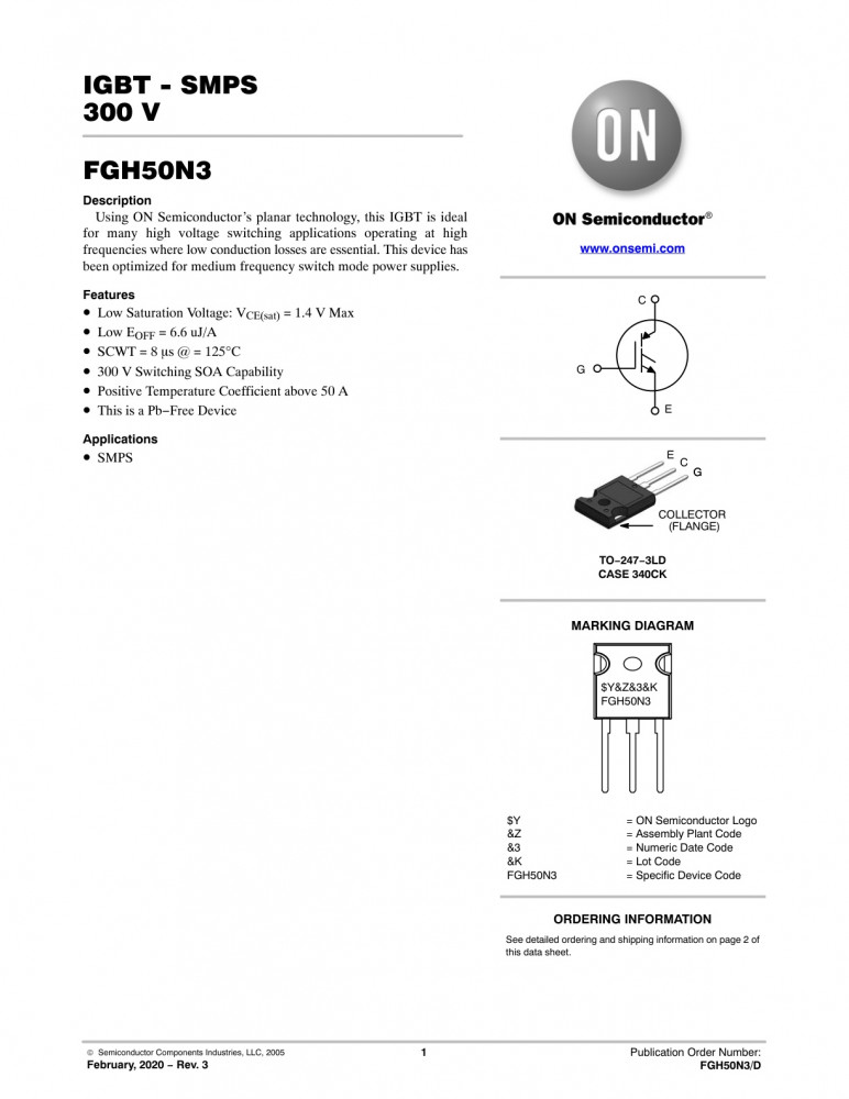 FGH50N3 datasheet page 1