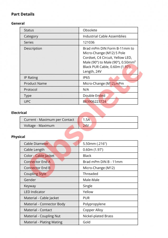 Molex F85 cordset technical drawing, page 2