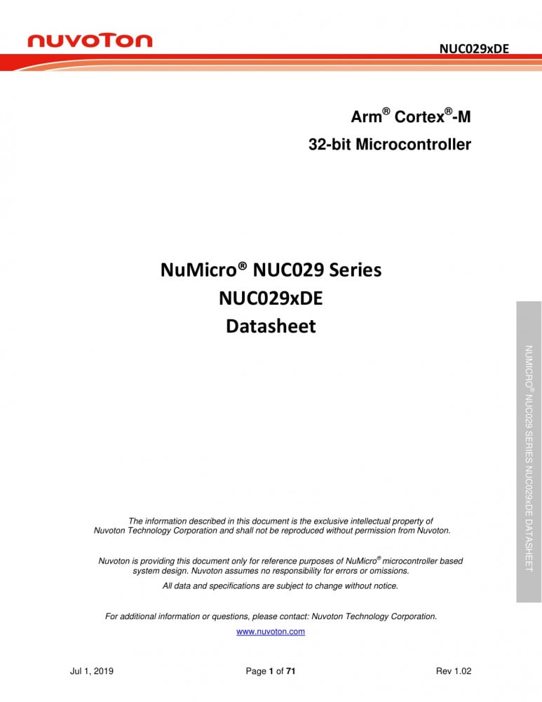 NUC029SDE datasheet page 1