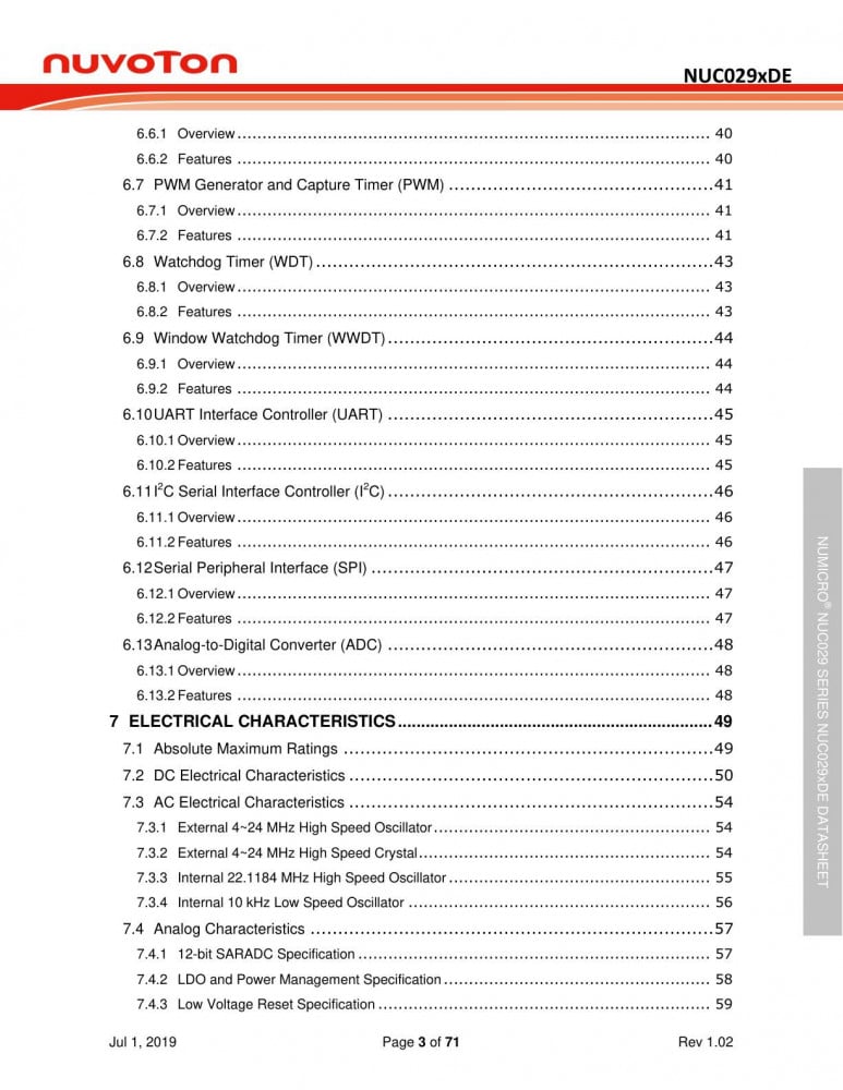 NUC029SDE datasheet page 3
