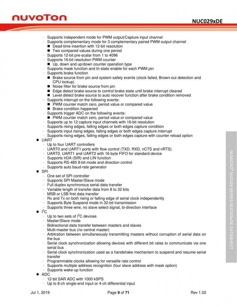 NUC029SDE datasheet page 9