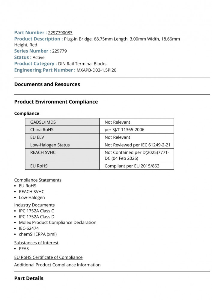Product documentation image 1 for MOLEX 2297790083