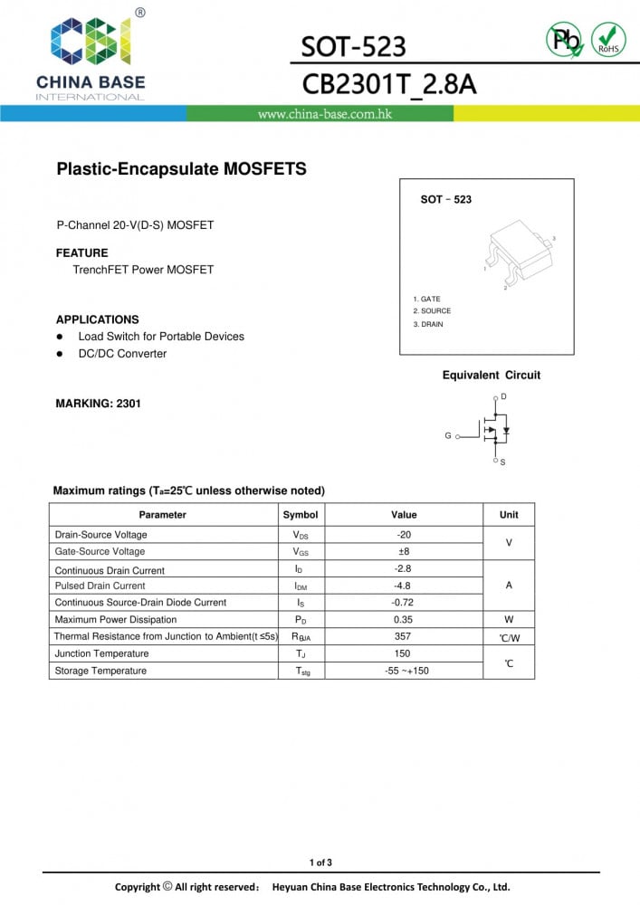 CB2301T-2.8A datasheet page 1