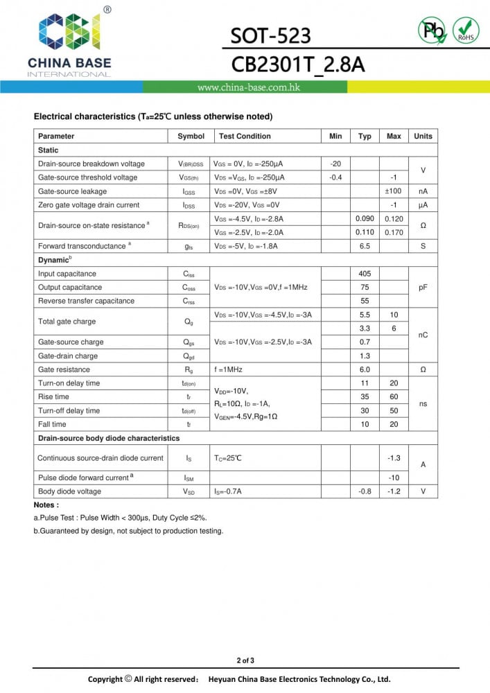 CB2301T-2.8A datasheet page 2