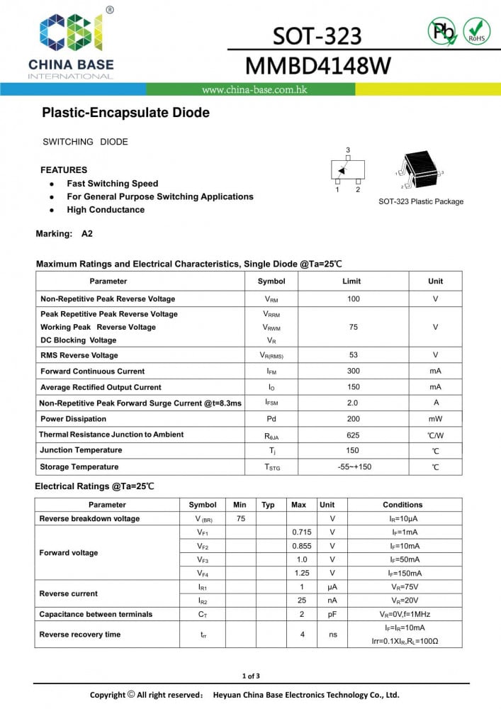 MMBD4148W datasheet page 1