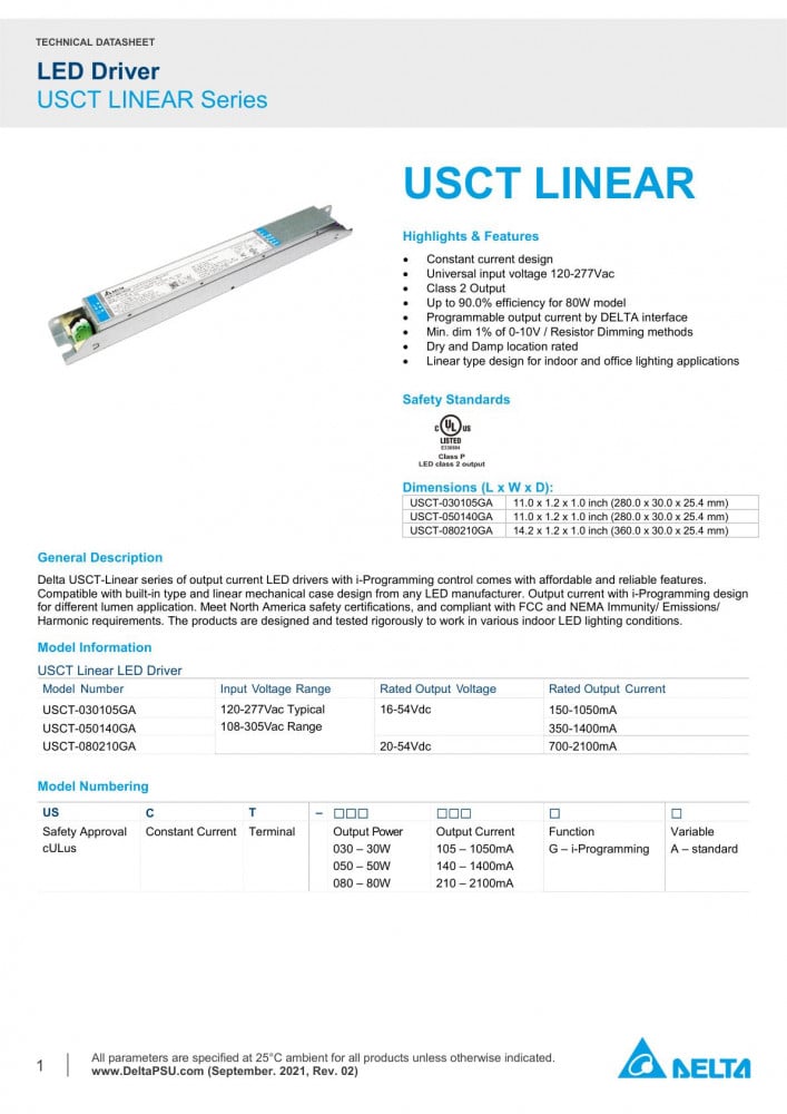 DELTA USCT Linear datasheet page 1