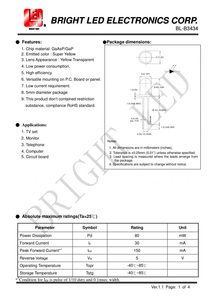 BL-B3434 datasheet page 1