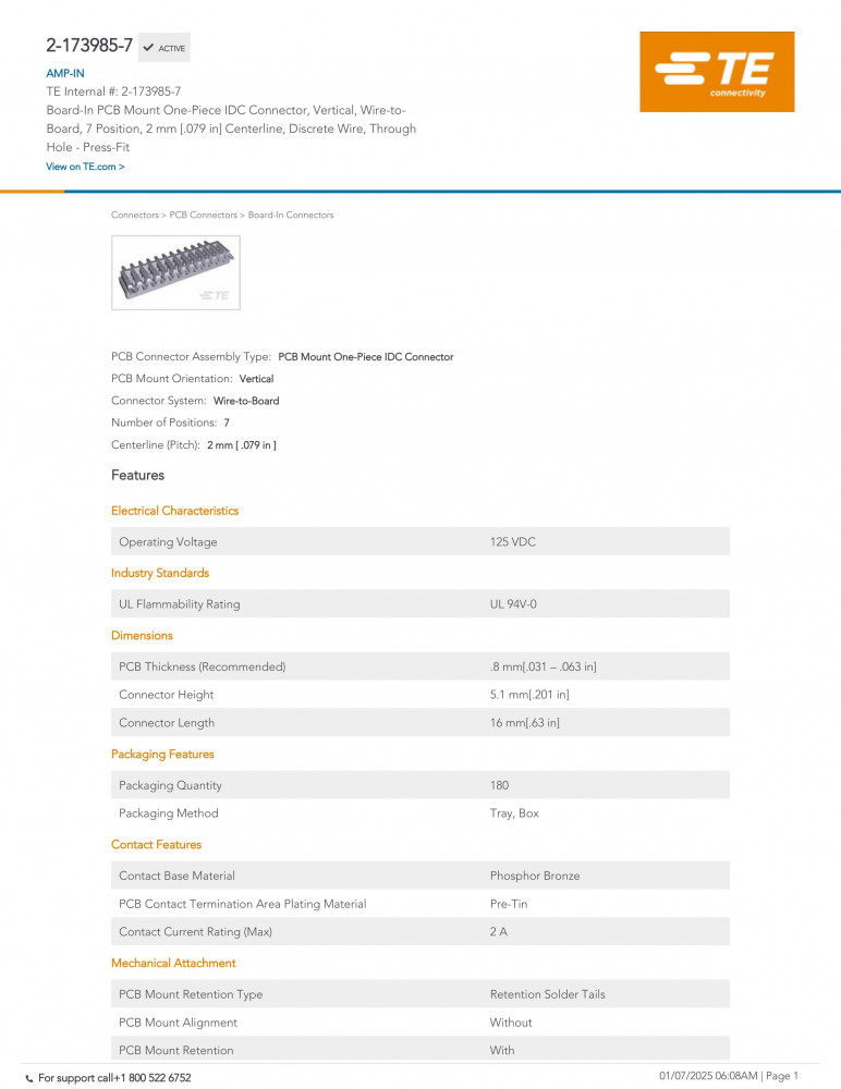 TE Connectivity 2-173985-7 technical document page 1