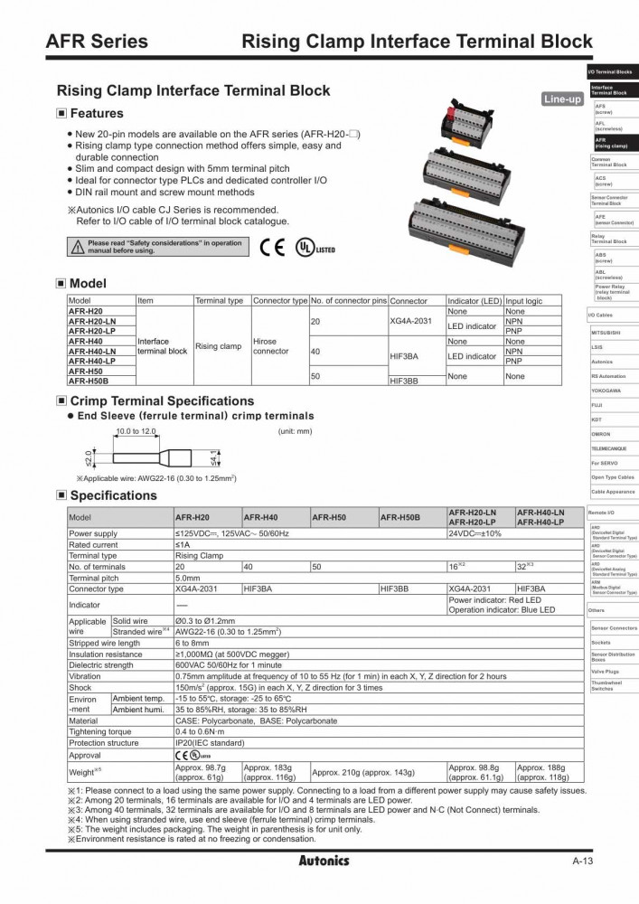 AFR Series product document page 1