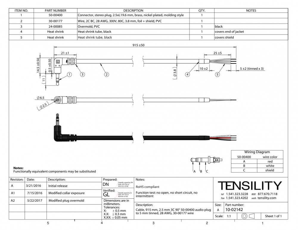 Tensility International 10-02142 cable assembly drawing and wiring diagram