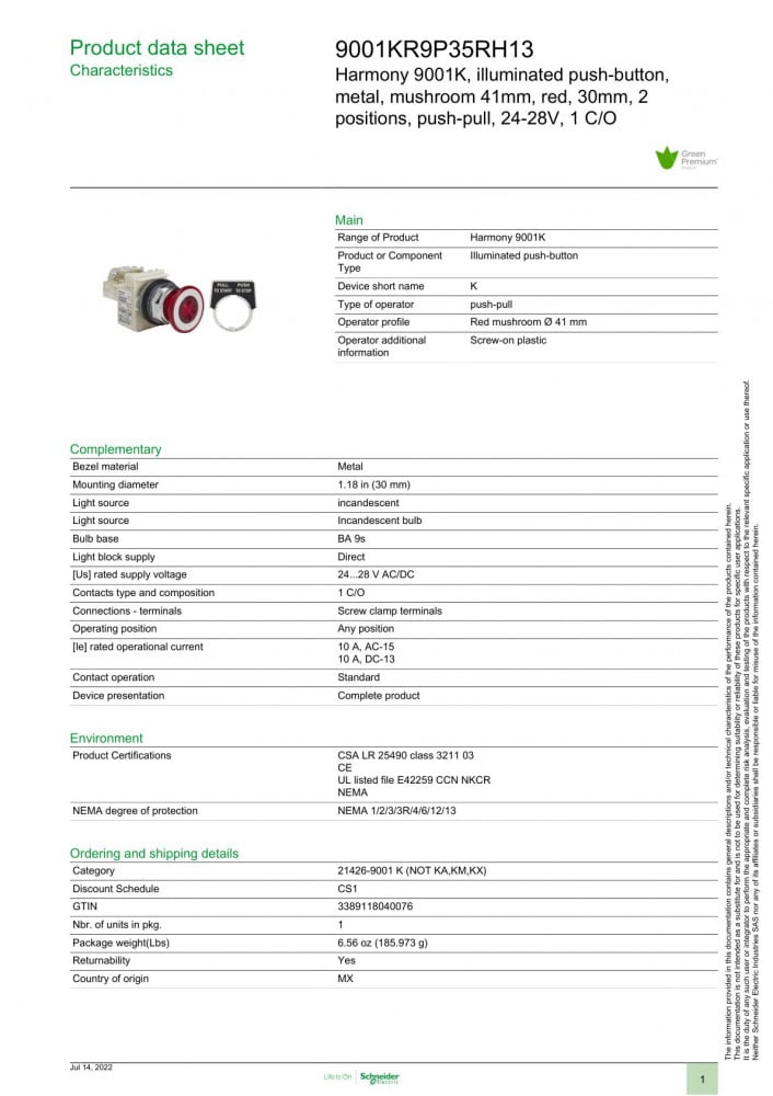 9001KR9P35RH13 technical document page 1