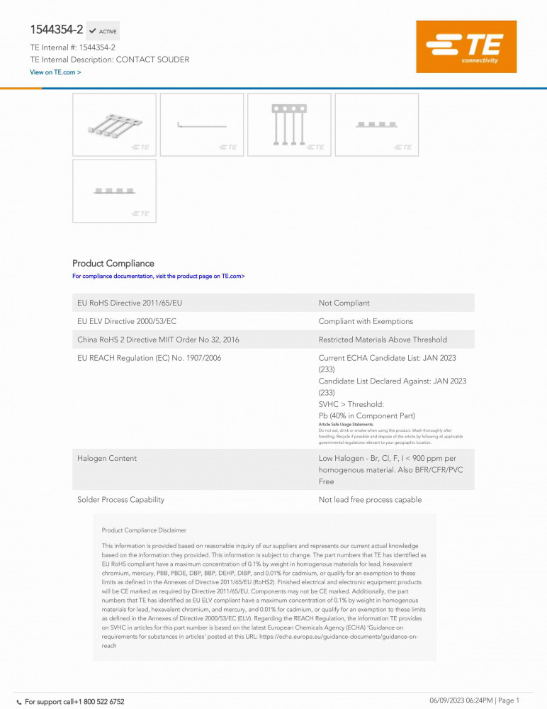 TE Connectivity 1544354-2 document page 1