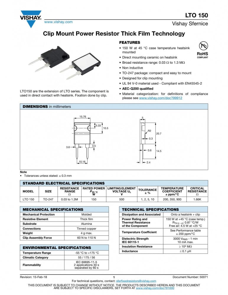 Vishay LTO150 datasheet page 1