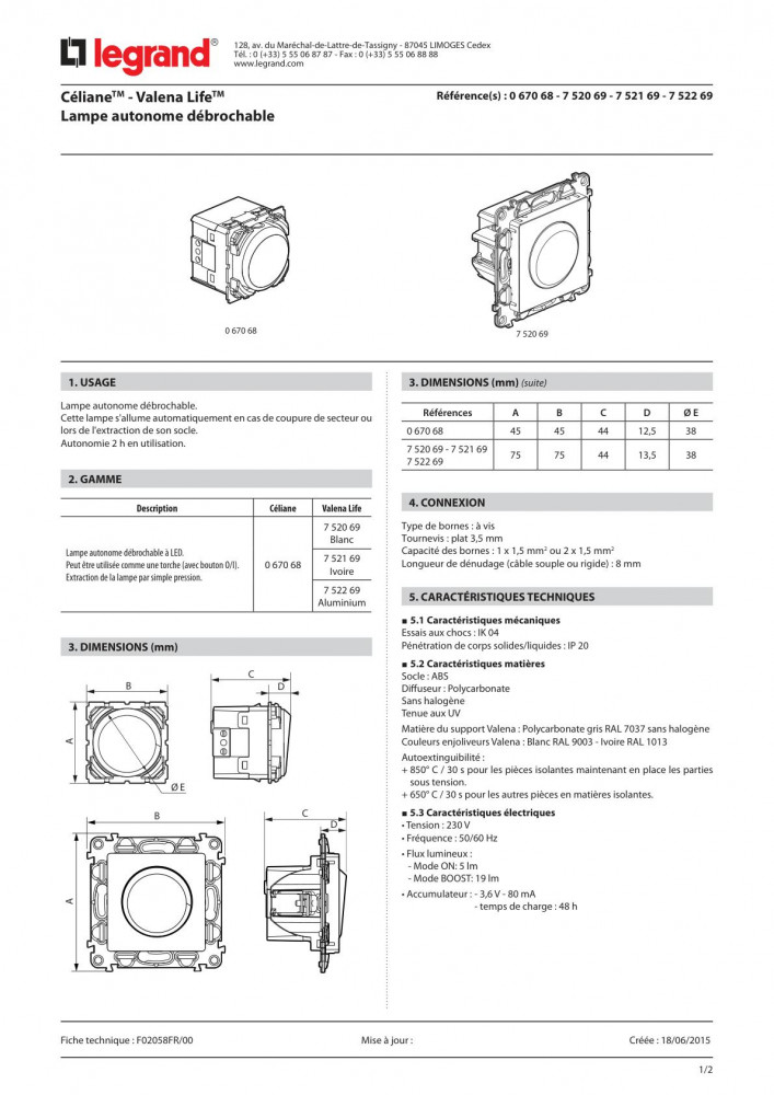 Legrand 752069 technical document, page 1