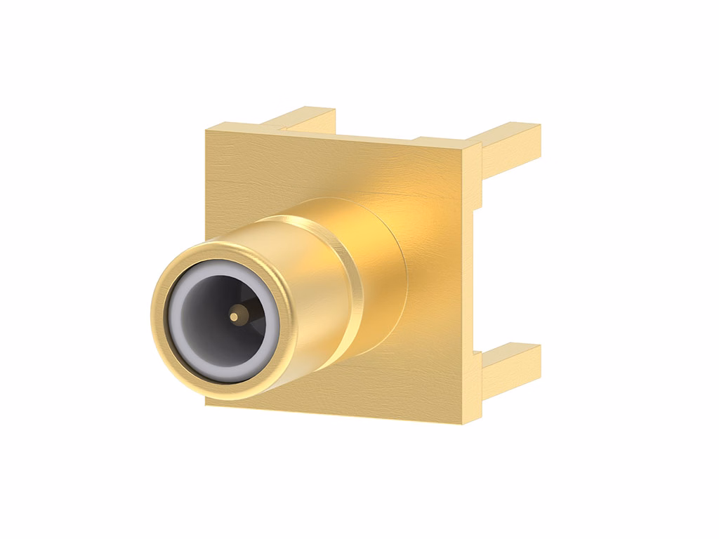 SMB Jack, Straight, PCB Receptacle, Through Hole, Brass Body, Gold (Au) Plated, Tray, 50 Ohms for sale