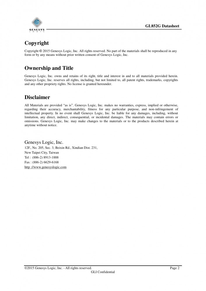 GL852G datasheet page 2
