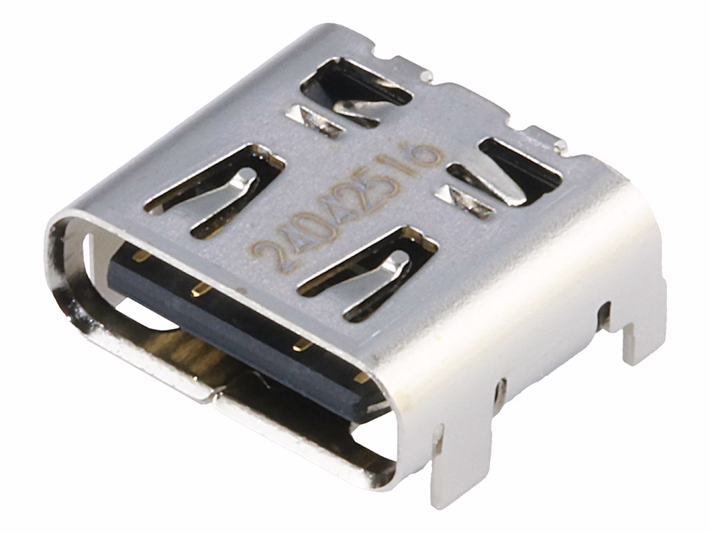 Universal Serial Bus (USB) Shielded I/O Receptacle, Type C, Right-Angle, Top Mount, Surface Mount, 0.80mm Tab, Gold (Au) Plating for sale
