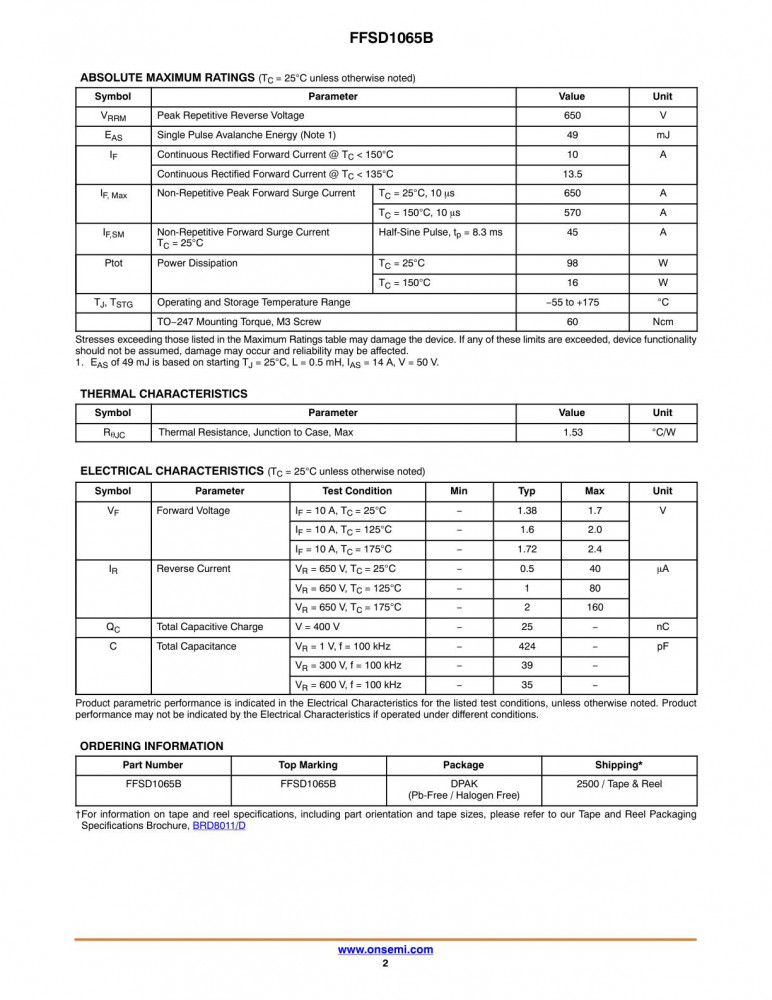 FFSD1065B datasheet page 2
