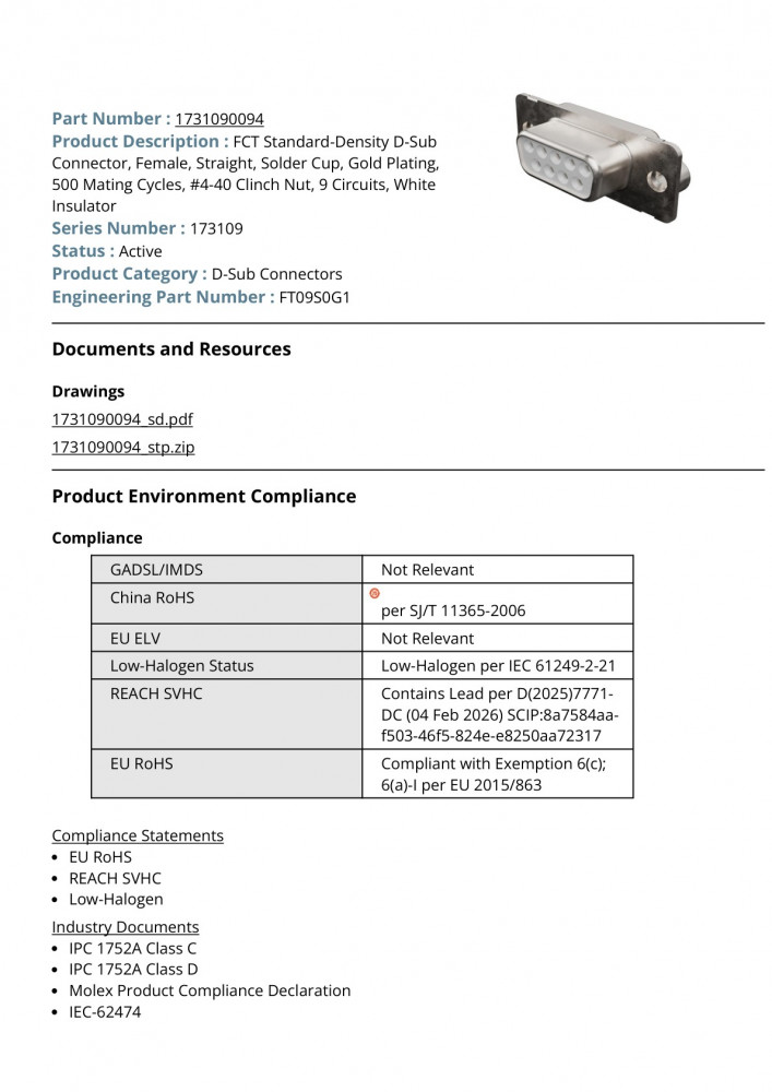 MOLEX 1731090094 technical document image, page 1