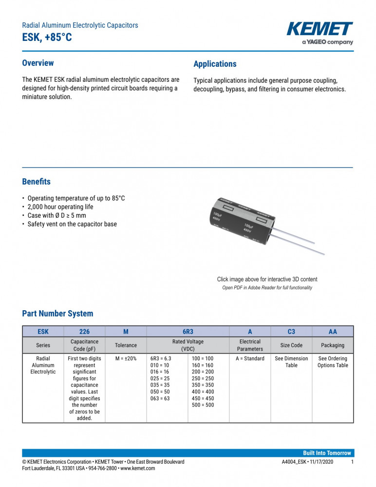 KEMET ESK datasheet page 1