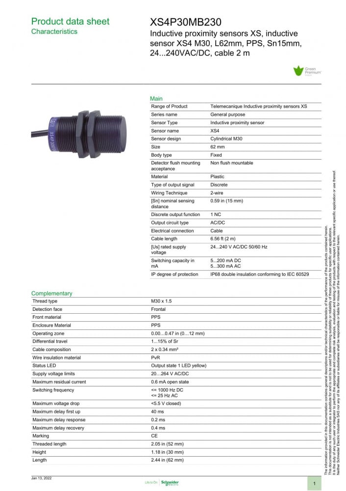 XS4P30MB230 technical document page 1