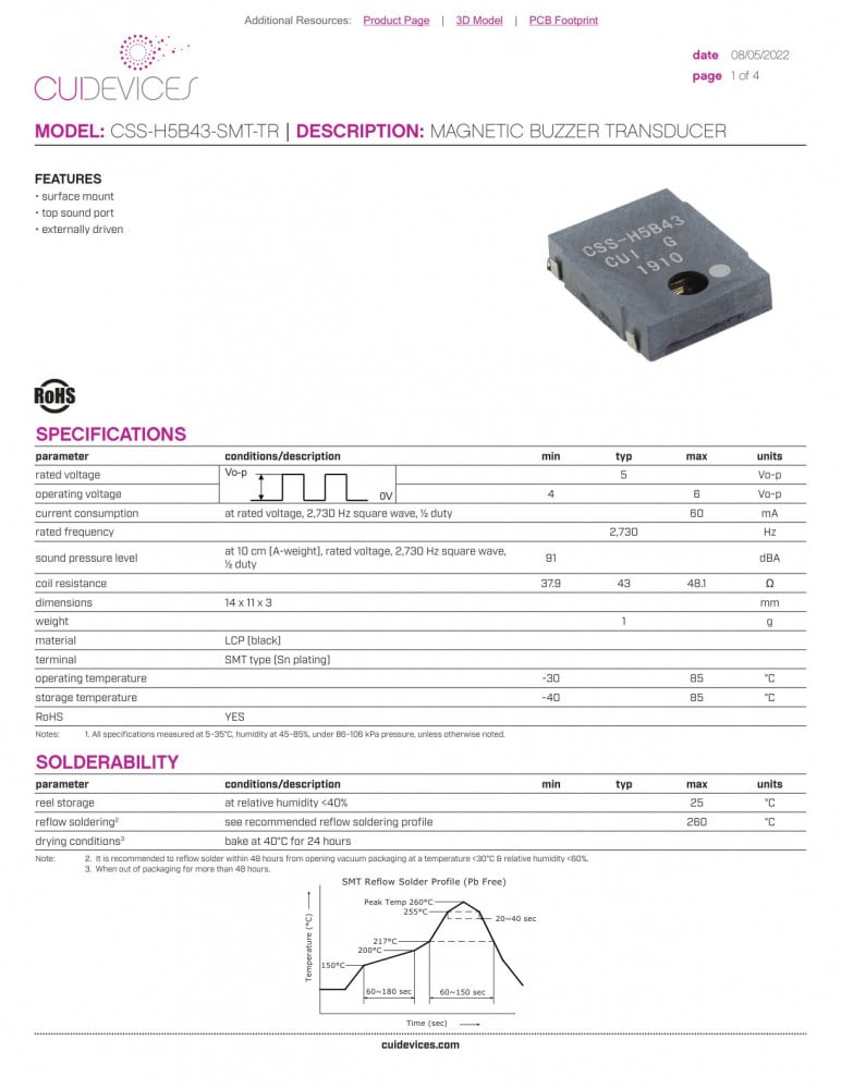 CSS-H5B43-SMT-TR datasheet page 1