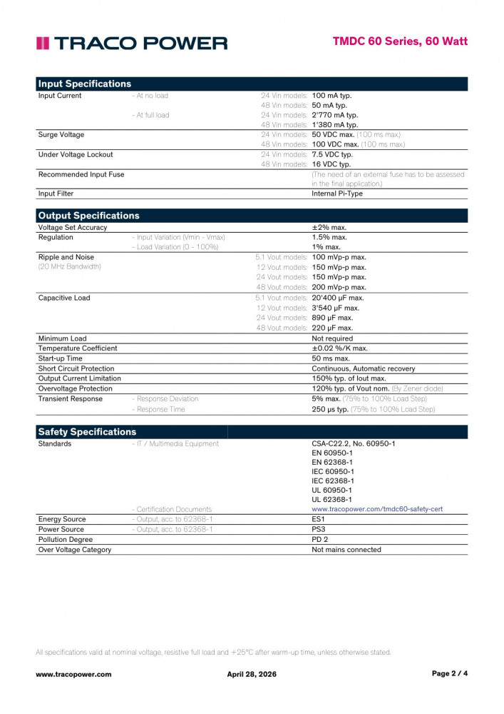 TMDC 60 series technical document, page 2