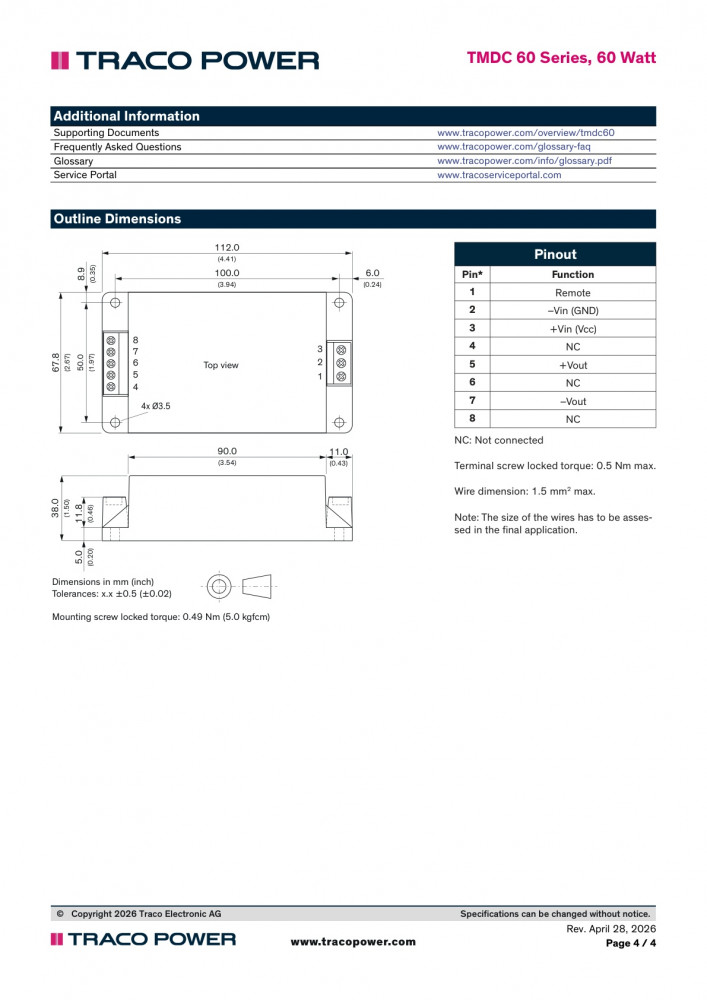 TMDC 60 series technical document, page 4