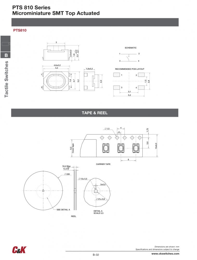 C&K PTS810 technical document page 2