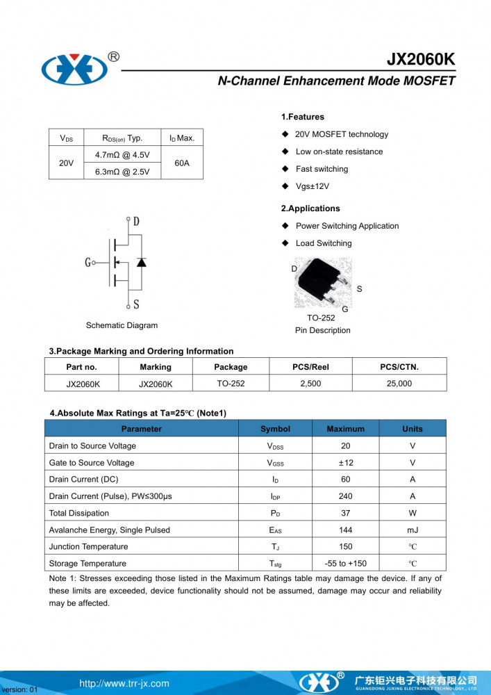 JX2060K datasheet page 1