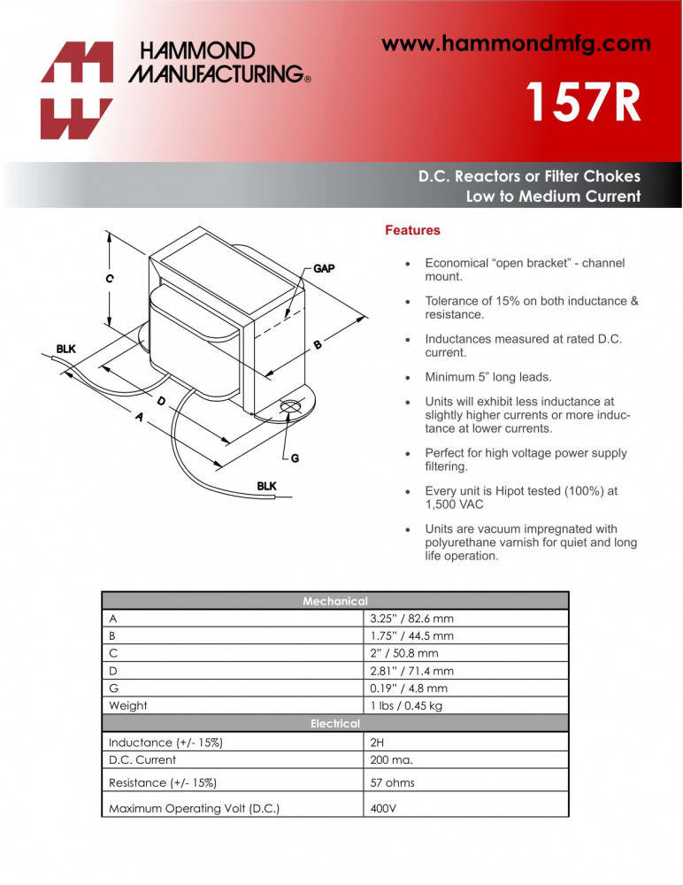 Hammond 157R technical document preview