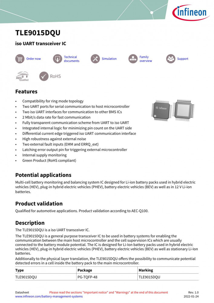 TLE9015DQU datasheet page 1