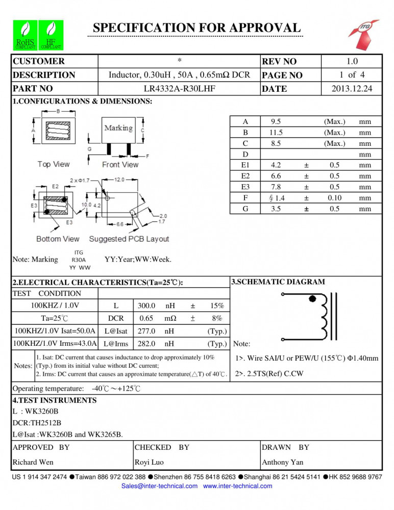 LR4332A-R30LHF specification sheet, page 1
