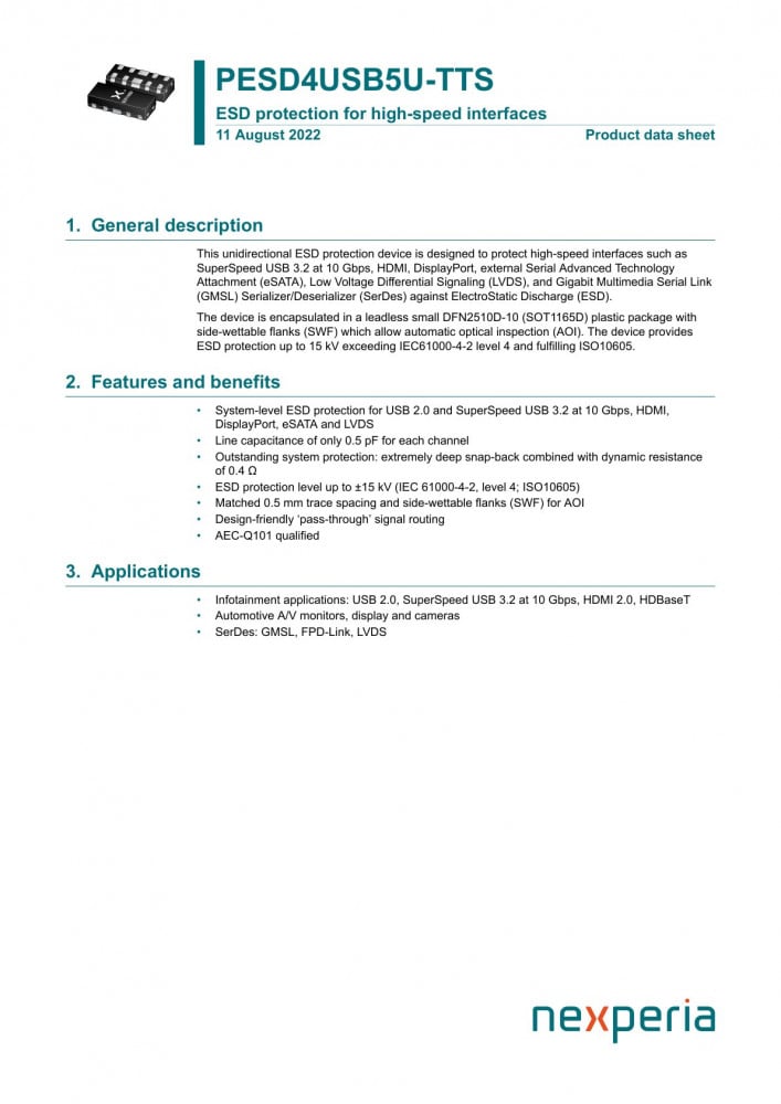 PESD4USB5U-TTSX datasheet page 1