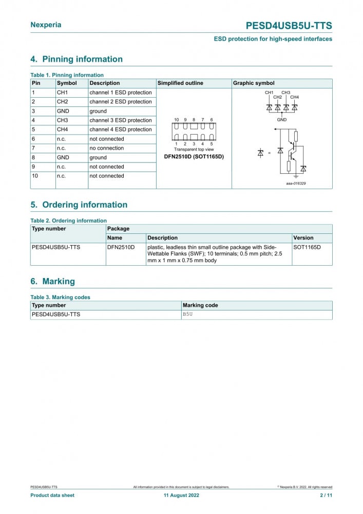 PESD4USB5U-TTSX datasheet page 2