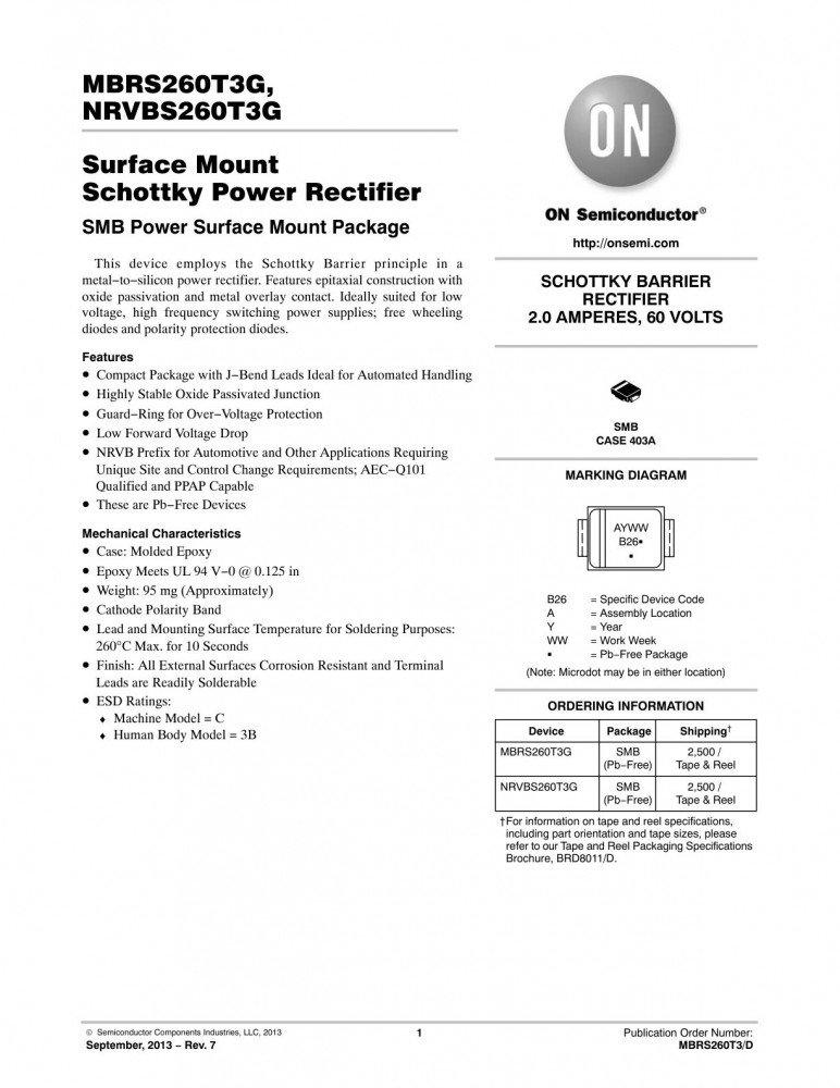 MBRS260T3G datasheet page 1