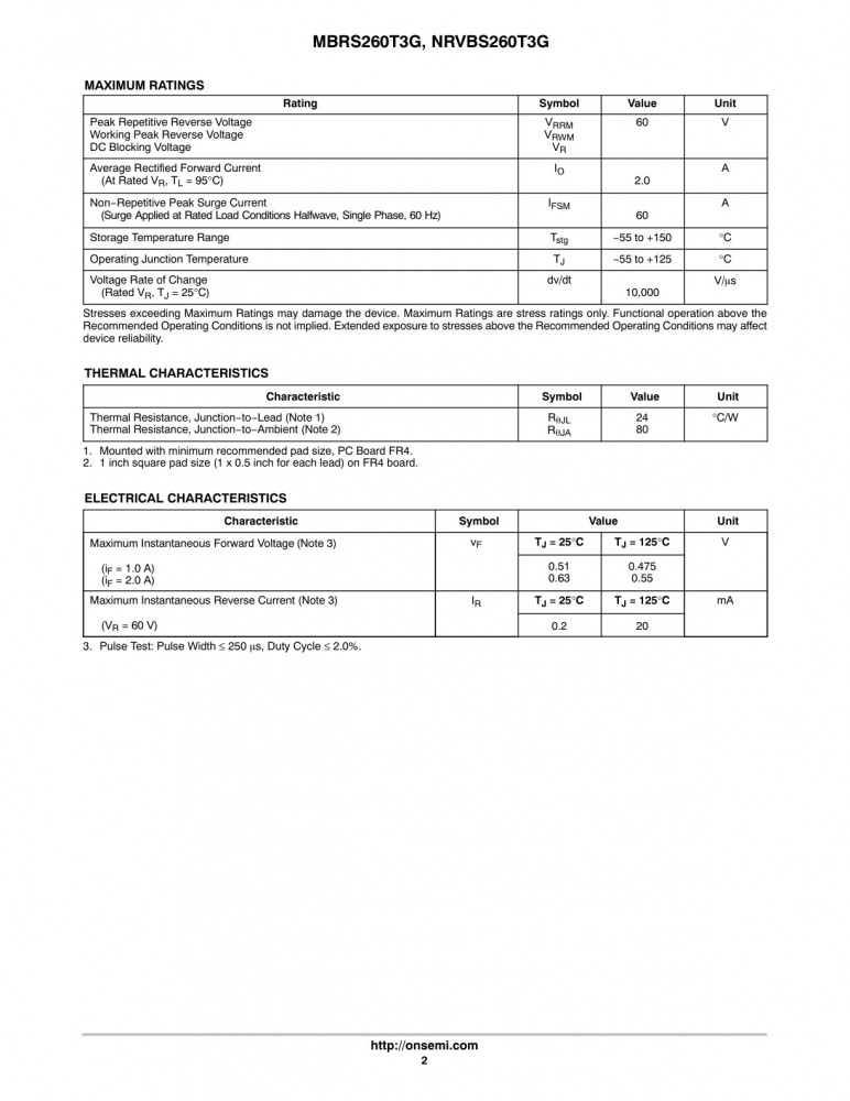 MBRS260T3G datasheet page 2