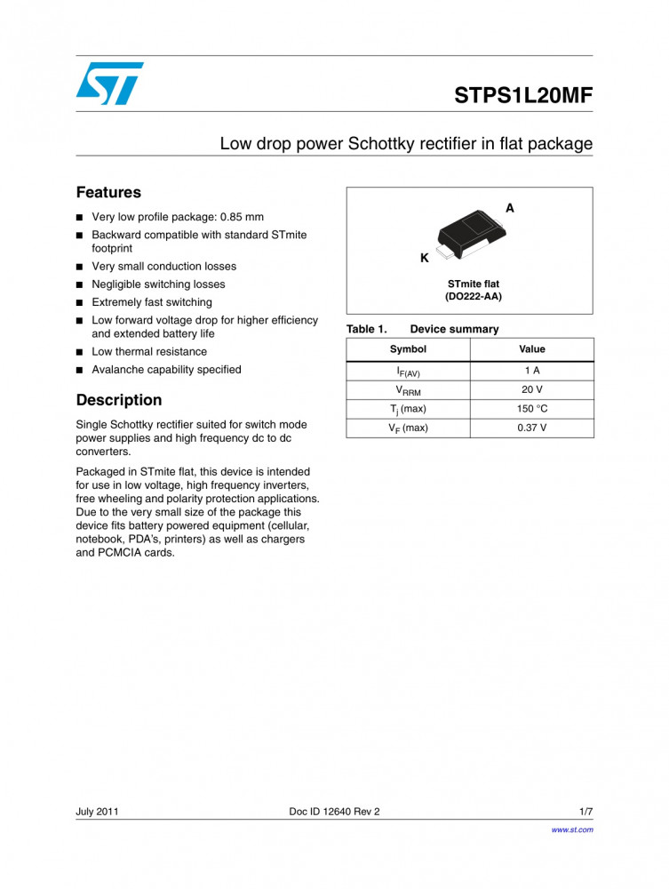 STPS1L20MF datasheet page 1