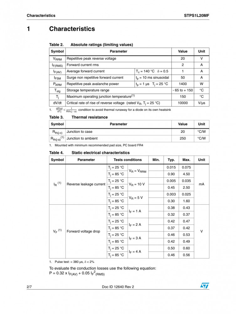 STPS1L20MF datasheet page 2