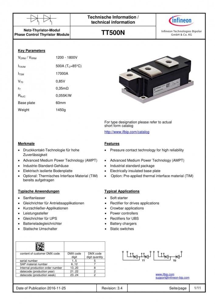 TT500N16KOF technical document page 1