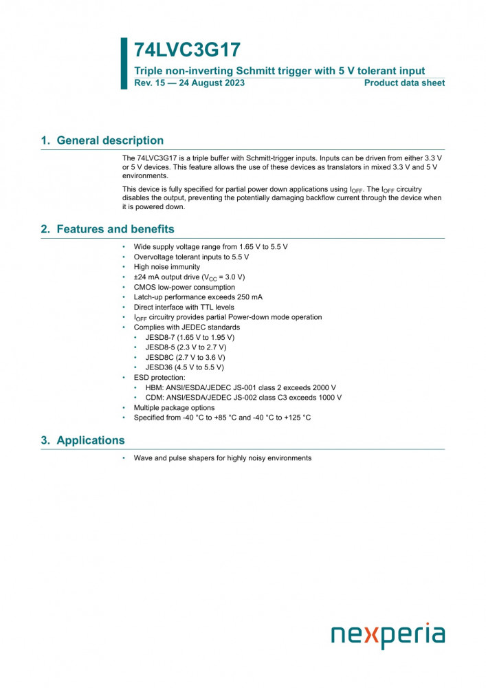74LVC3G17GS,115 datasheet page 1