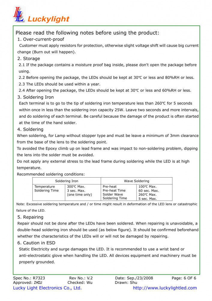 Datasheet page 6